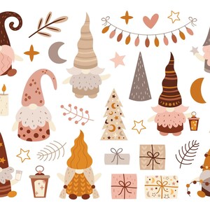 Boho Christmas Gnome Clipart: Holiday, Pastel New Year PNG SVG (digital ...
