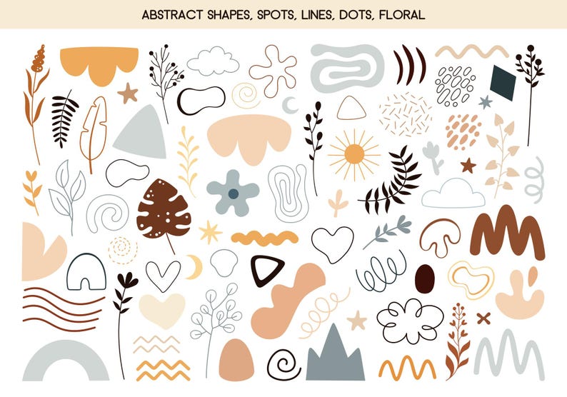 Boho Abstract Shapes Clipart Bundle: Organic Forms, Floral, Minimalist ...