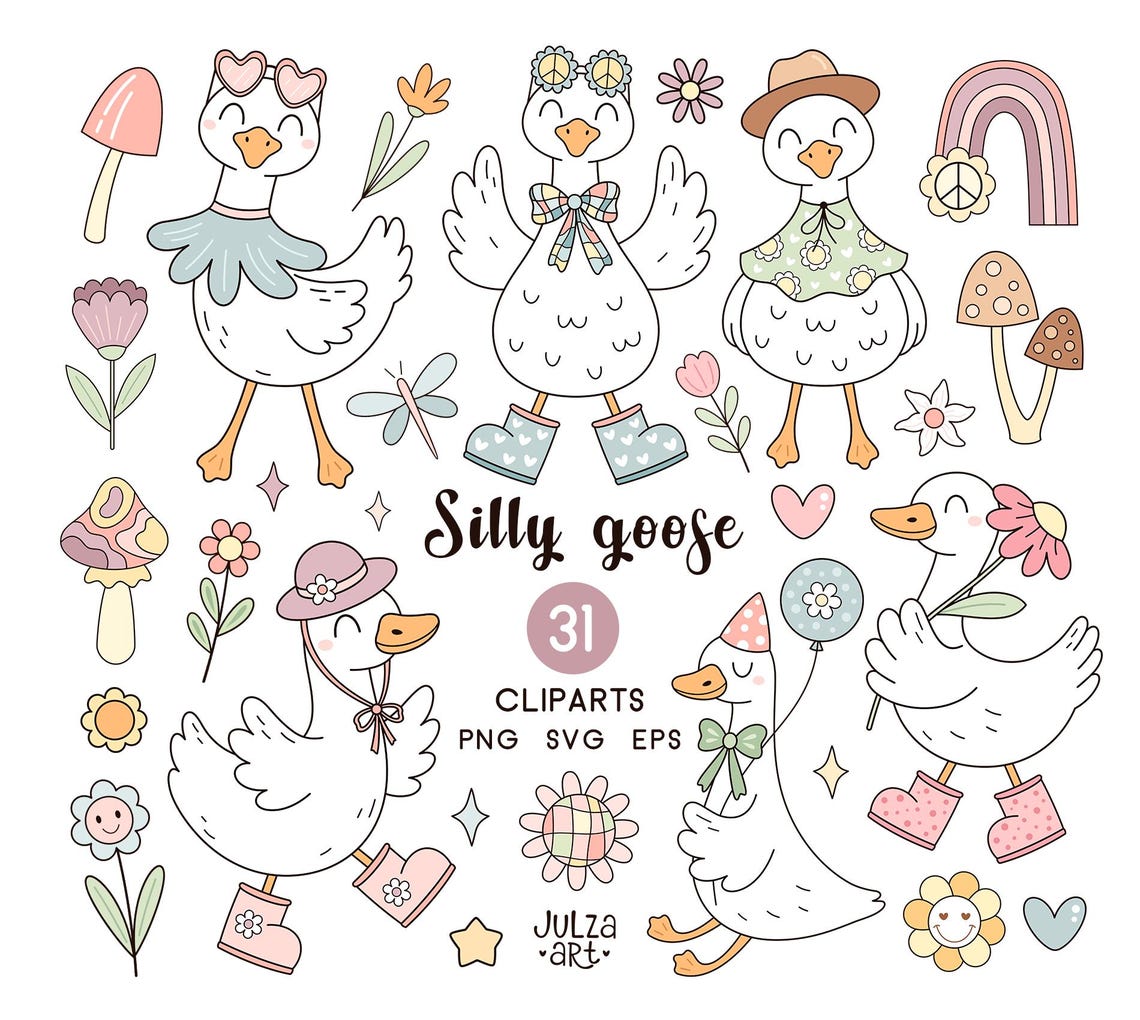 Silly Goose Svg, Cute Goose Clipart, Groovy Goose Png, Silly Goose on ...