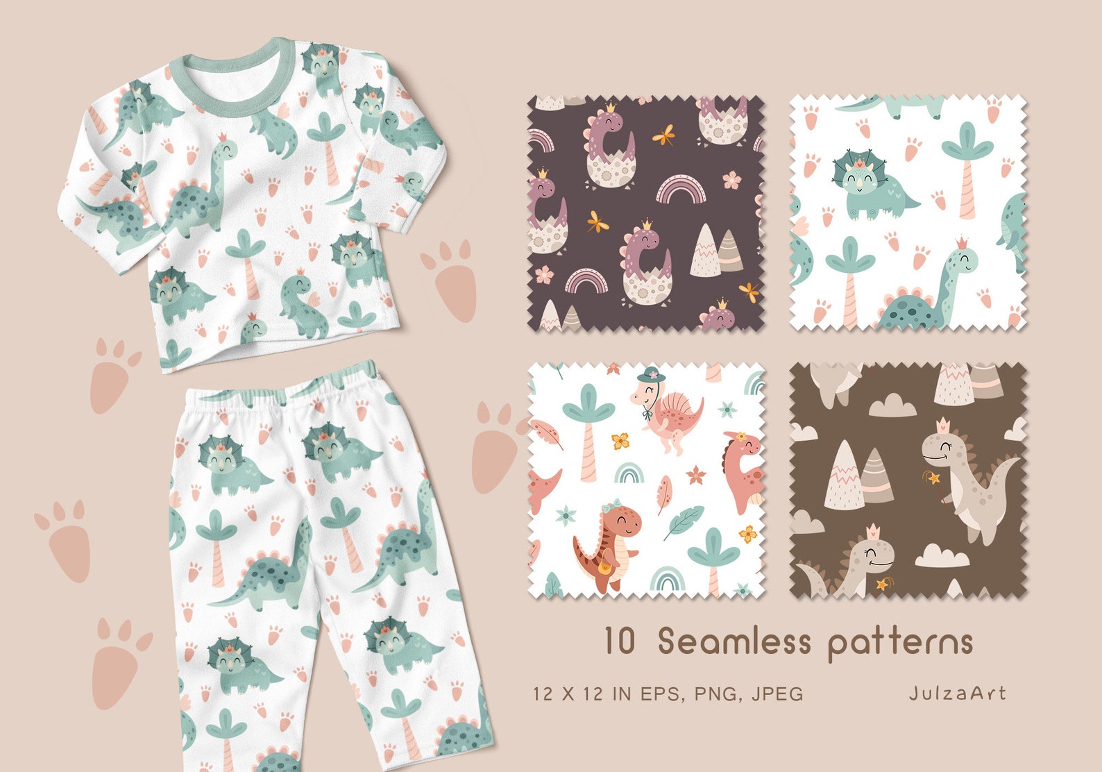 Dinosaur Seamless Pattern, Cute Dinosaur Digital Paper, Dinosaur ...