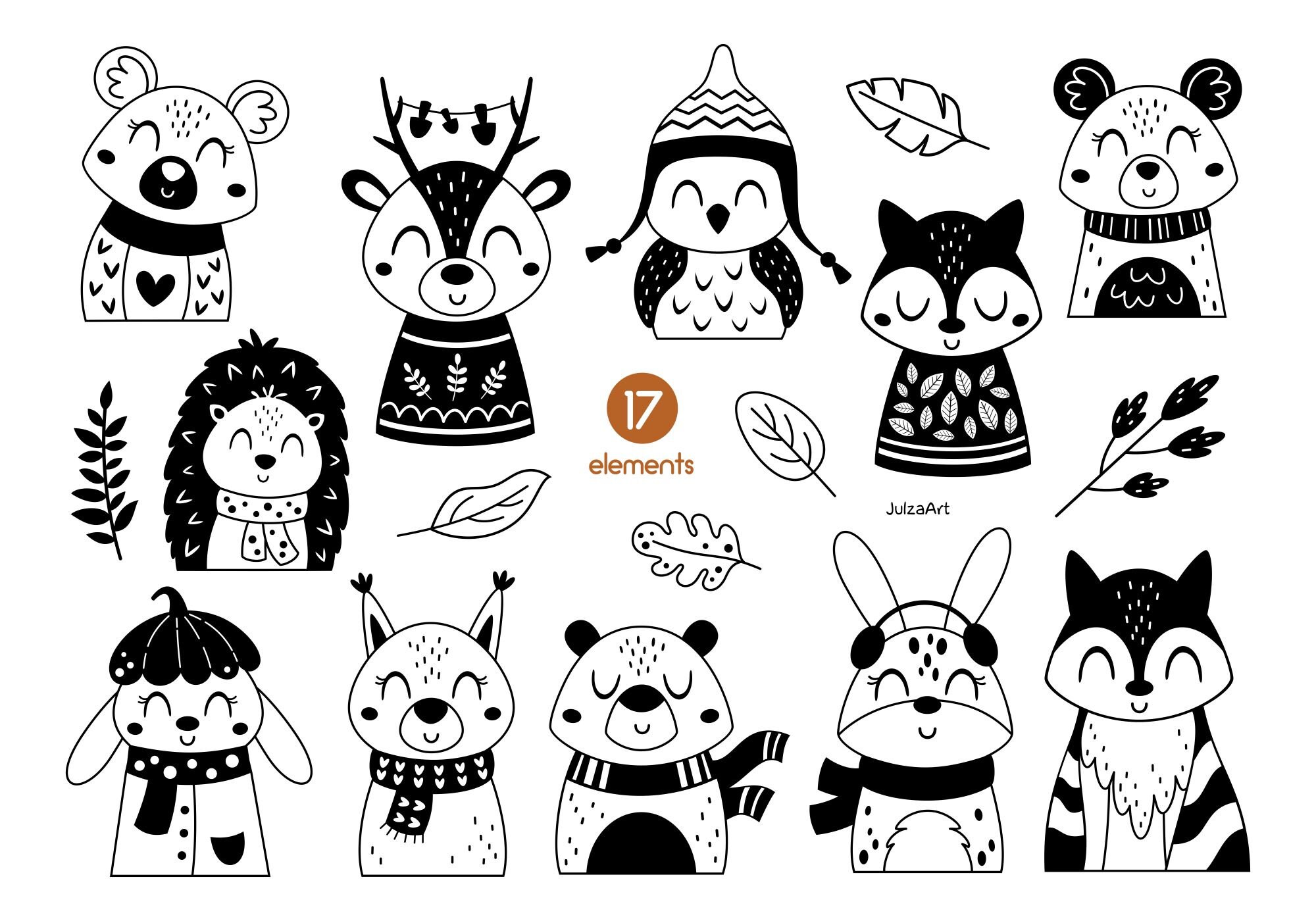 Fall Animals Clipart Black and White Animals Svg Woodland - Etsy