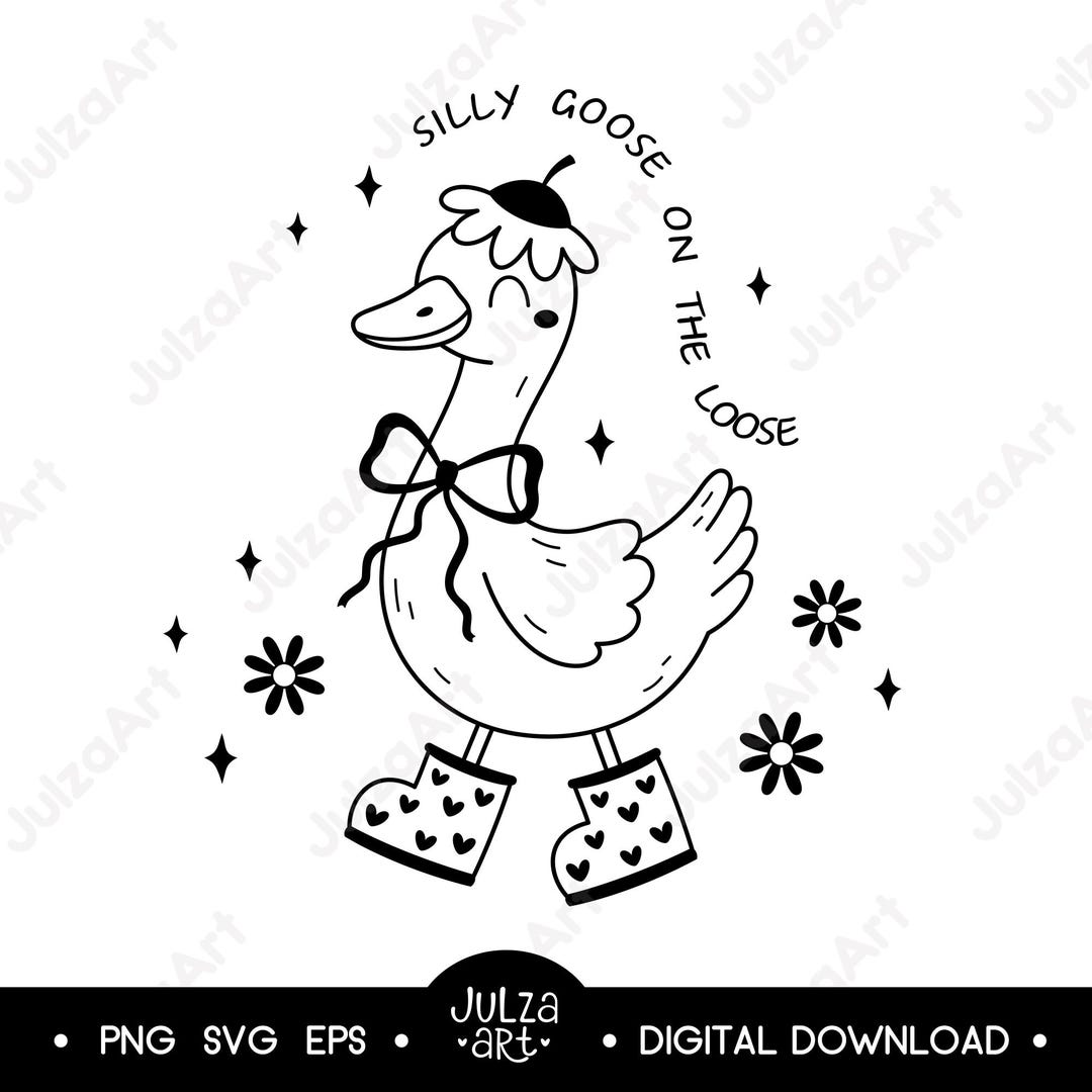 Silly Goose on the Loose PNG SVG, Black and White Silly Goose Meme ...