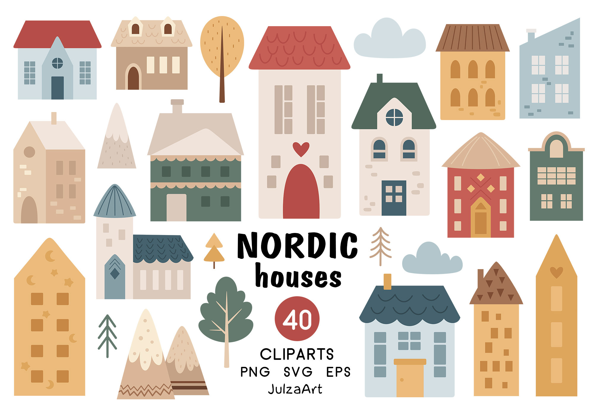 Scandinavian House Clipart: Nordic Winter Houses PNG SVG, Minimalist ...