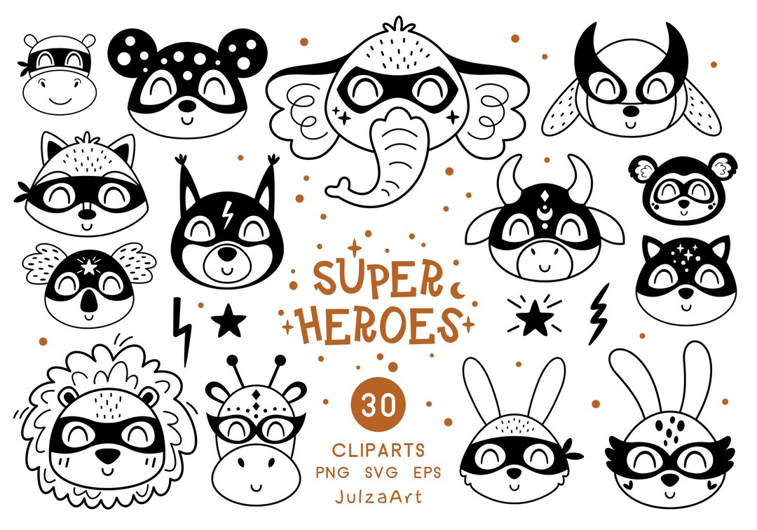 Superhero Svg, Superhero Clipart, Animal Clipart, Black and White ...