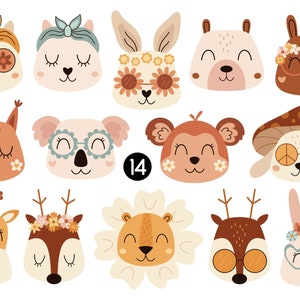 Retro Animal Clipart, Groovy Animal Face Svg, Woodland Animals Png ...