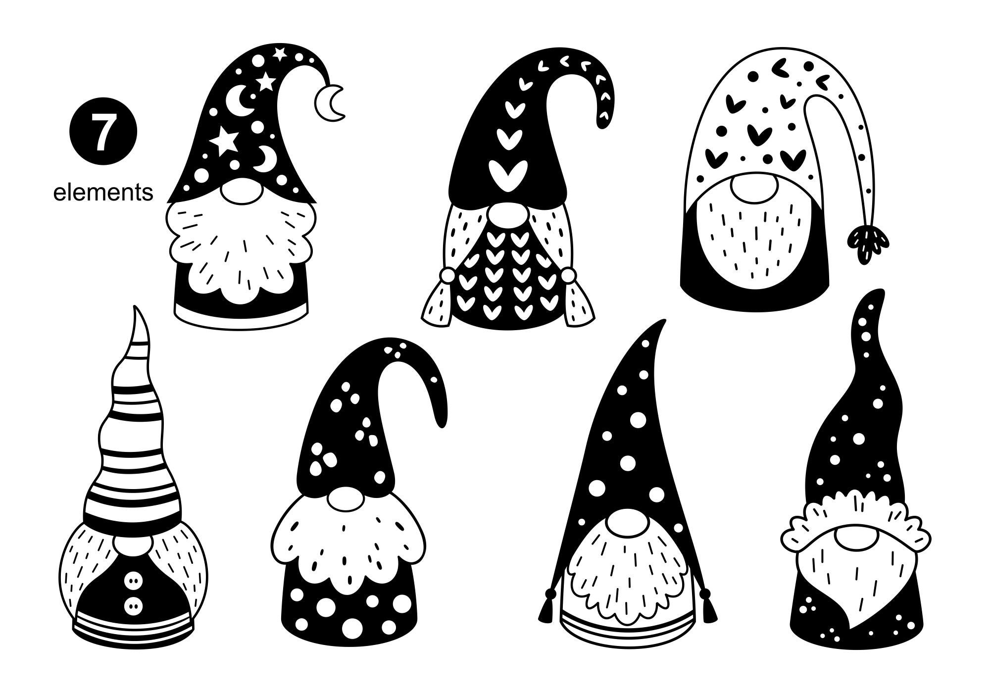 Gnome Svg Black and White Gnomes Clipart Scandinavian Gnome - Etsy