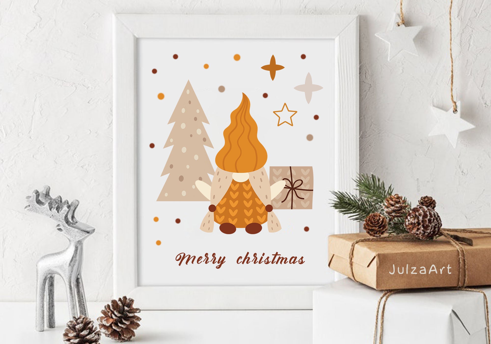 Boho Christmas Gnome Clipart: Holiday, Pastel New Year PNG SVG (digital ...