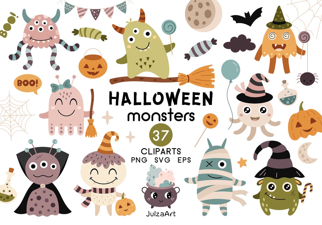Halloween Clipart, Cute Halloween Monster Svg, Monster Clipart, Kids ...