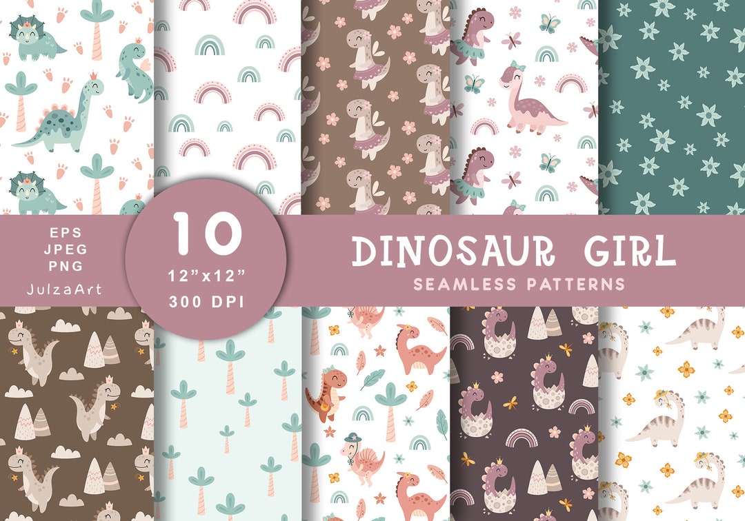 Dinosaur Seamless Pattern, Cute Dinosaur Digital Paper, Dinosaur ...