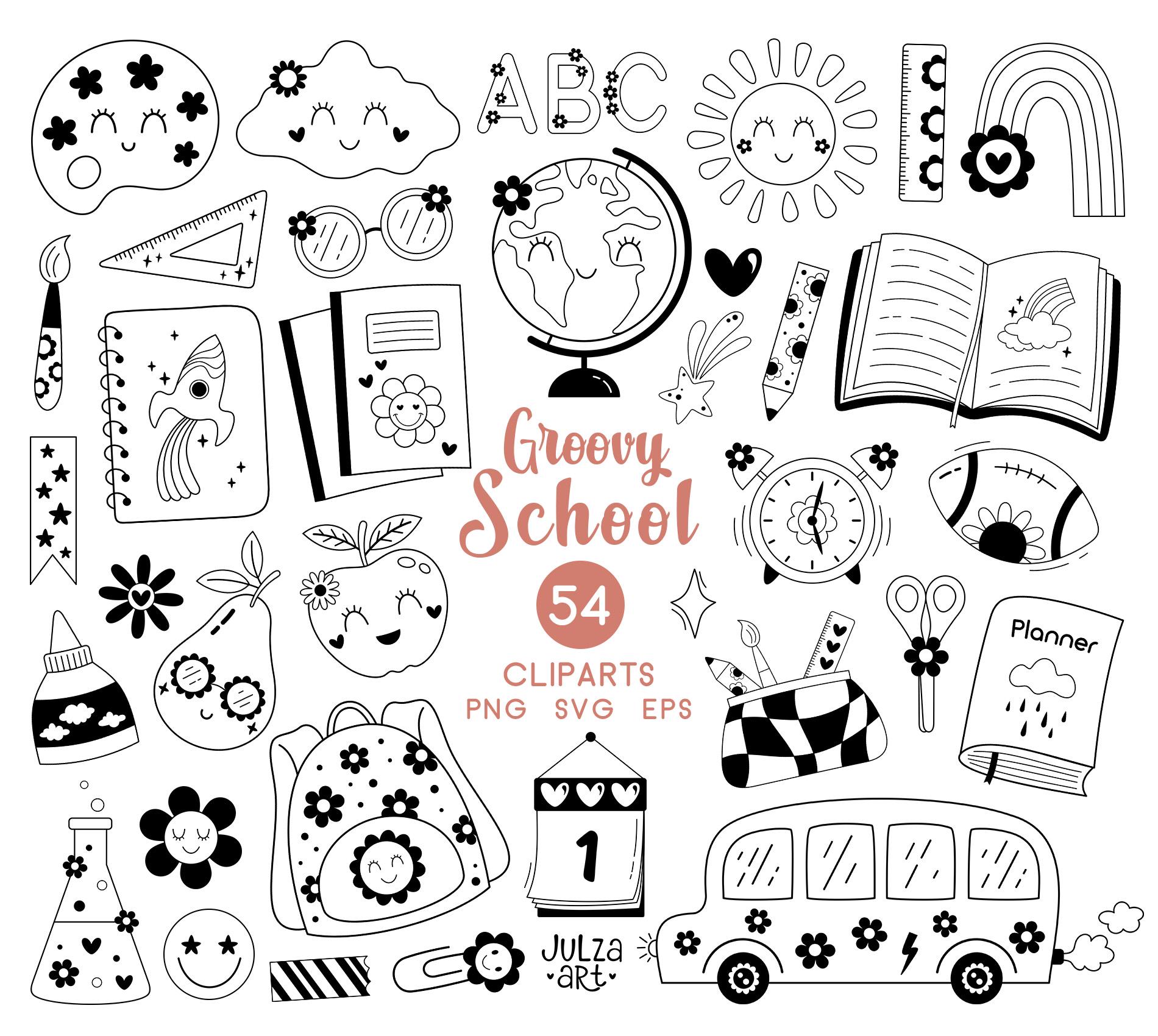 School Supplies Clip Art Black And White