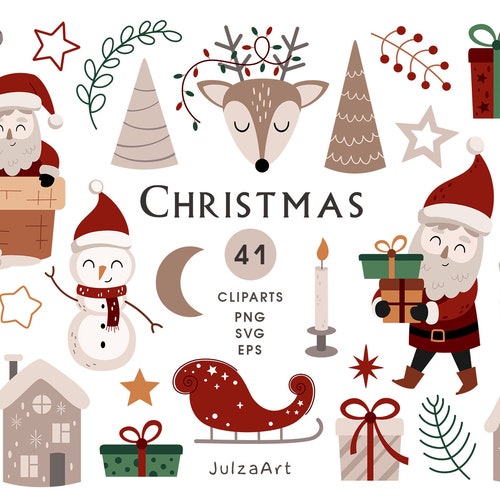 Christmas Clip Art Commercial Use Doodle Winter Clipart - Etsy