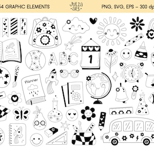 Back to School Svg, Retro School Clipart, Groovy School Png, Black and ...