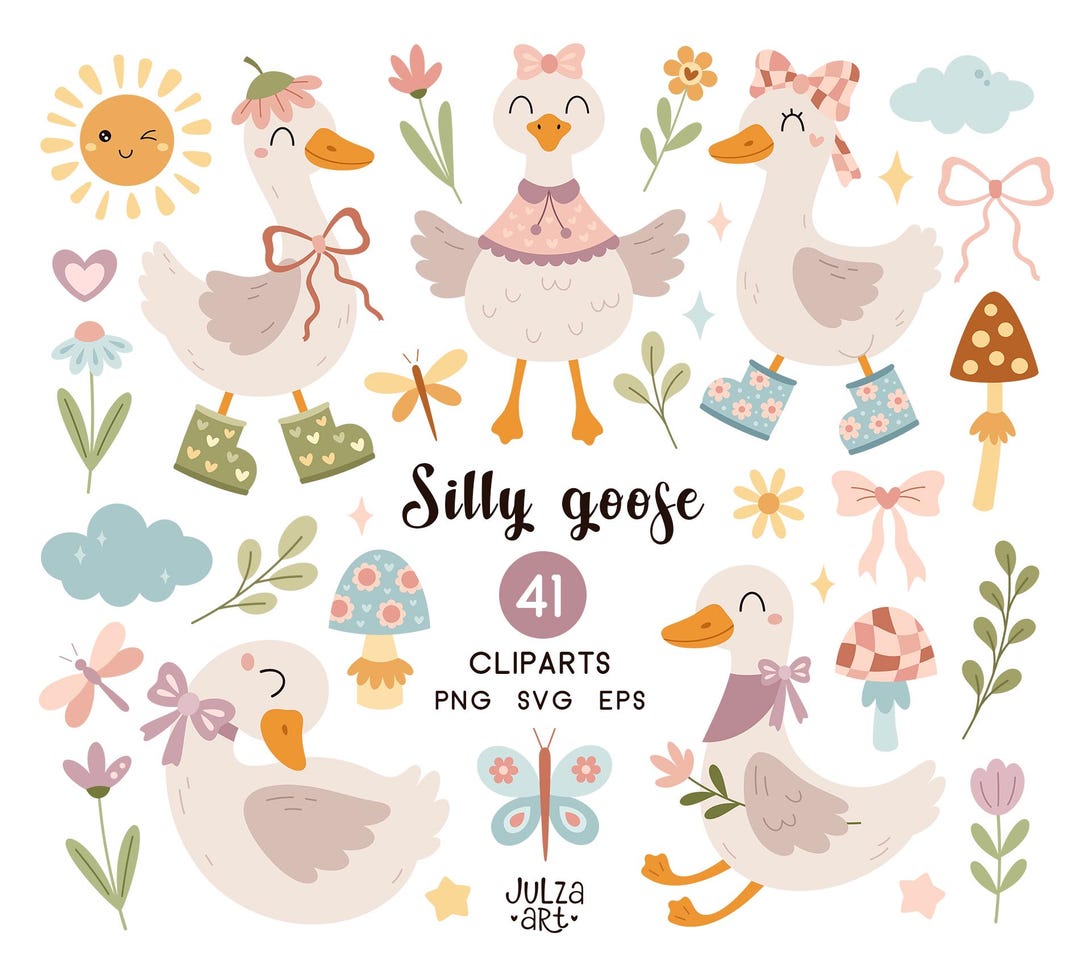 Silly Goose Clipart, Cute Goose Svg, Retro Groovy Goose Png, Funny ...