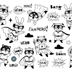 Superhero Svg, Animal Superhero Clipart, Black and White Woodland ...
