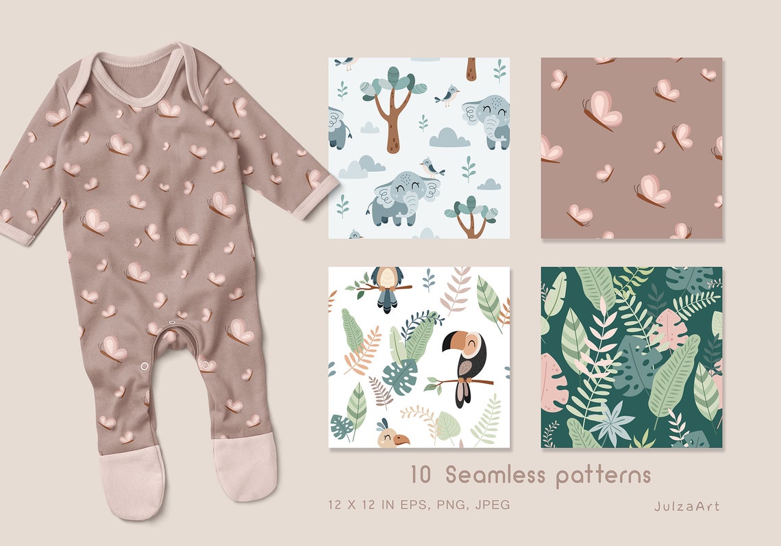Jungle Animals Seamless Pattern: Safari Digital Paper, Tropical ...