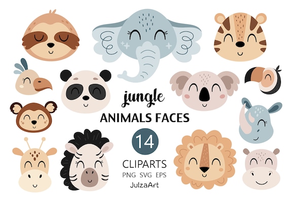 Animal Clipart Safari Animals Faces Svg Jungle Animals Png - Etsy