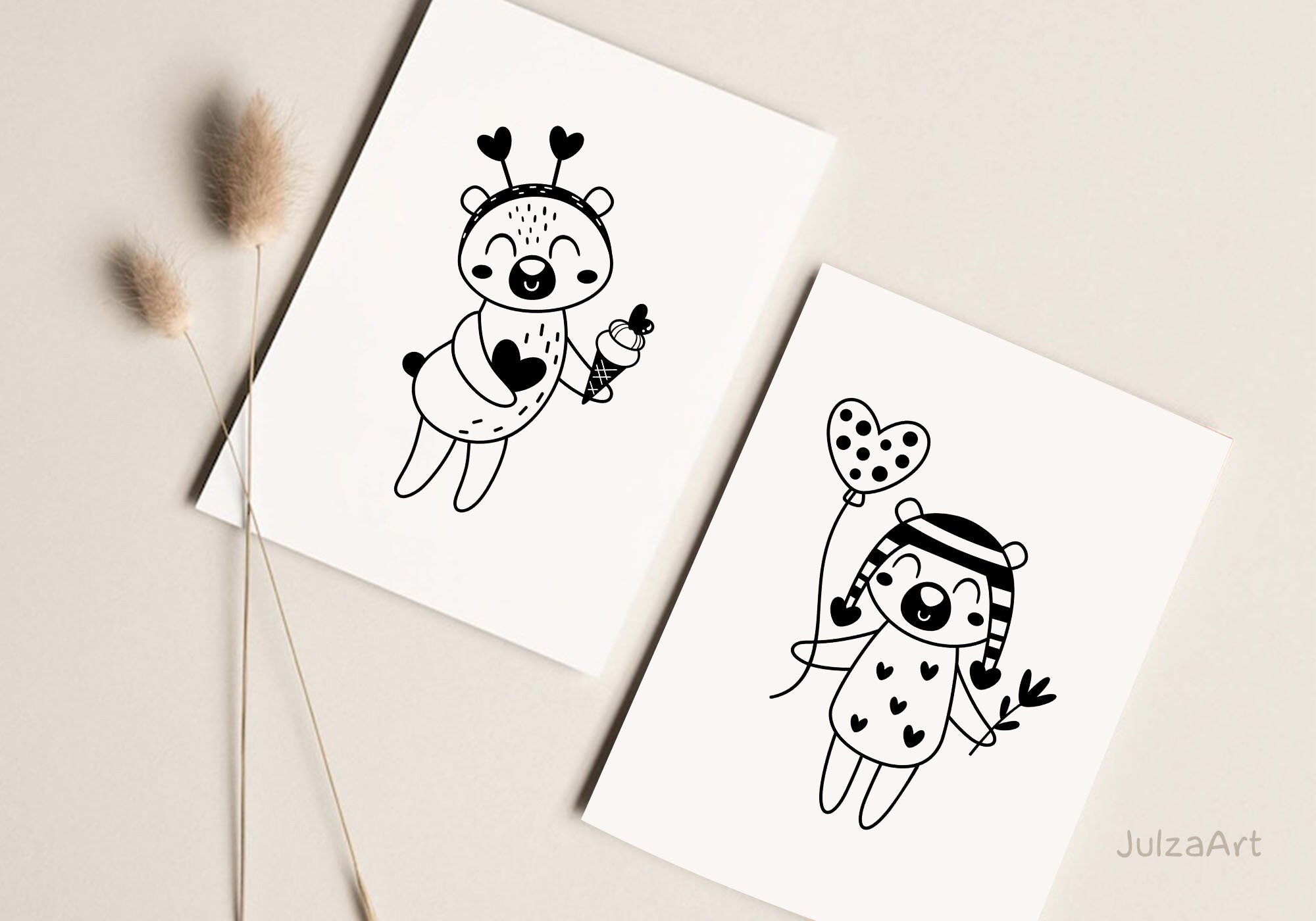 Animal Valentines Clipart, Valentines Day Svg, Black and White Animal ...