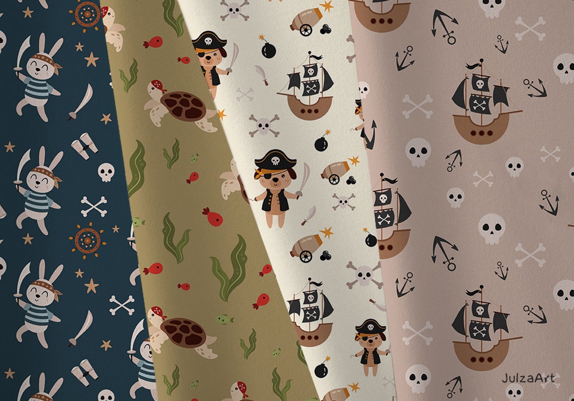 Pirates Animals Digital Paper Set Kids Nautical Seamless - Etsy