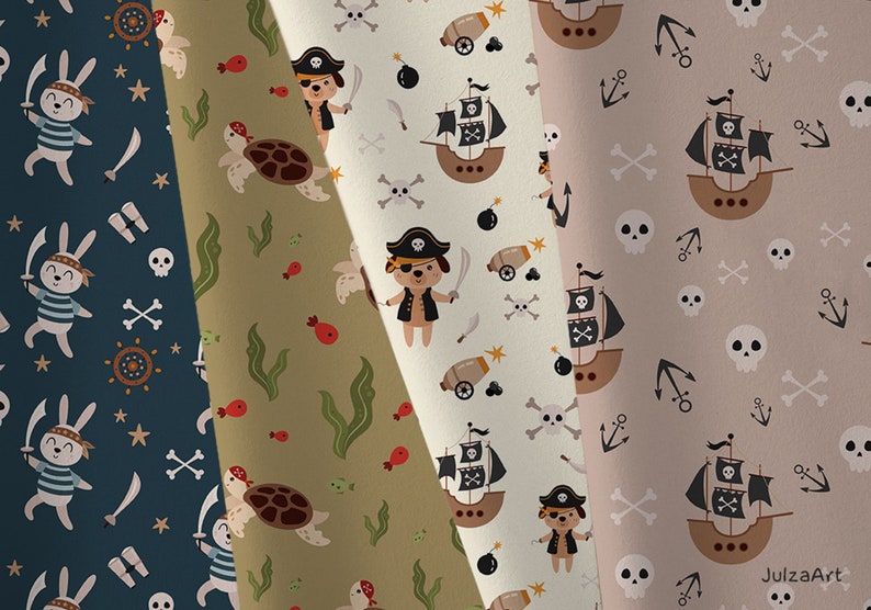 Pirates Animals Digital Paper Set Kids Nautical Seamless - Etsy