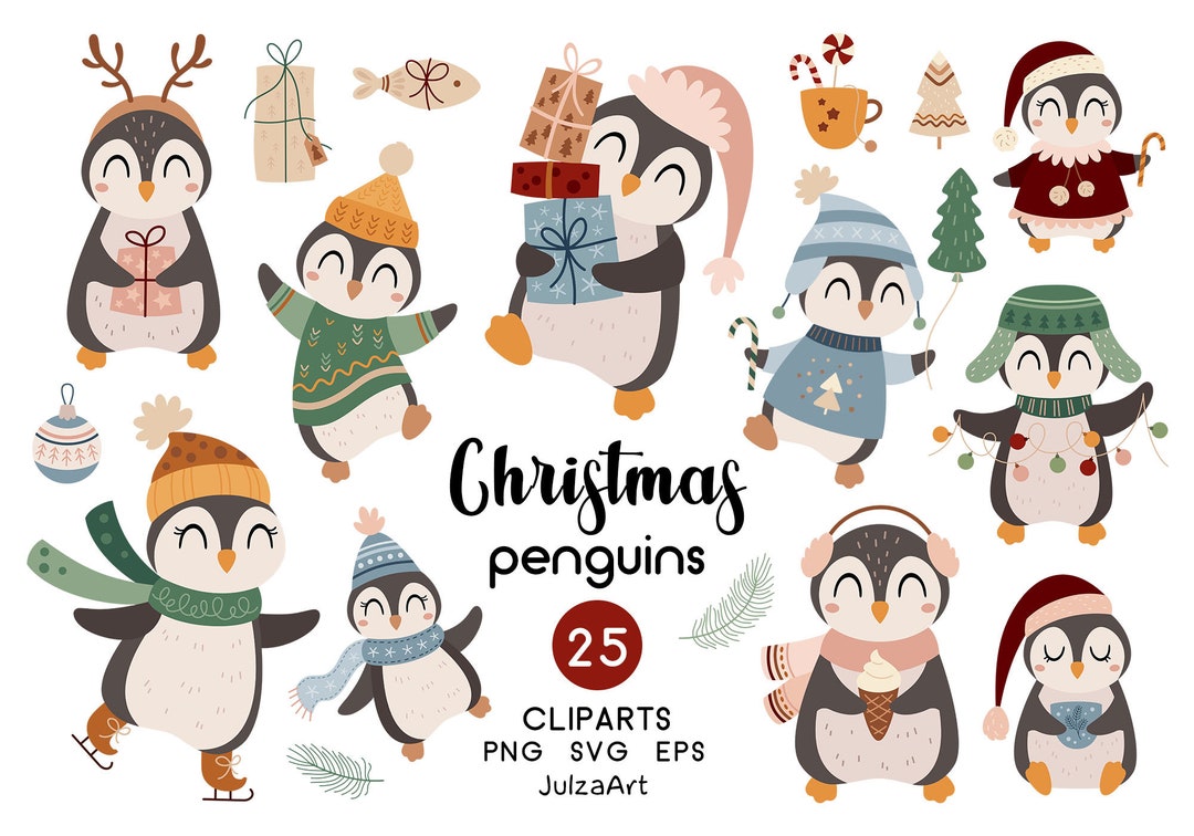 Christmas Penguins Svg, Christmas Clipart, Cute Penguin Png, Holiday ...