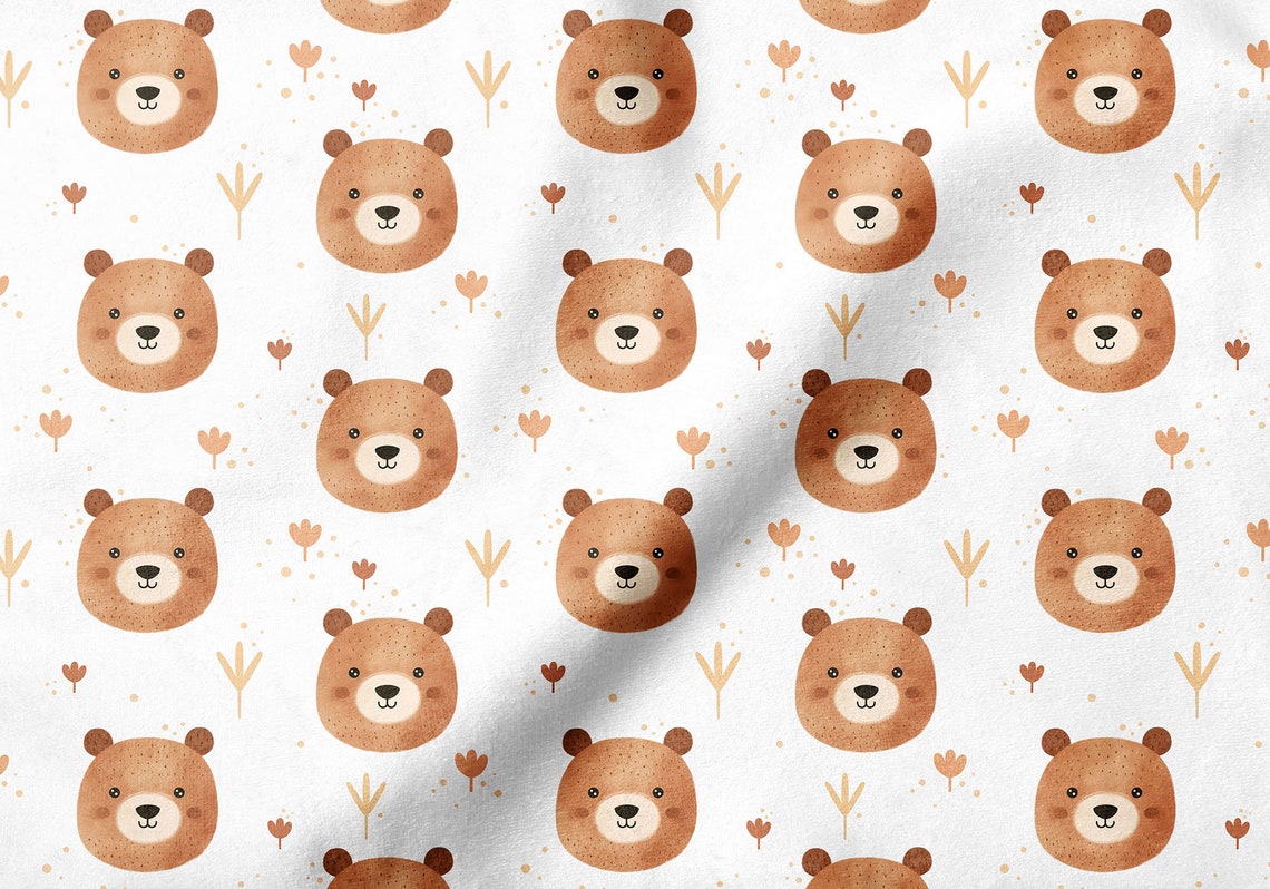 Watercolor Bear Seamless Pattern Cute Bear Digital Paper Bear Head ...