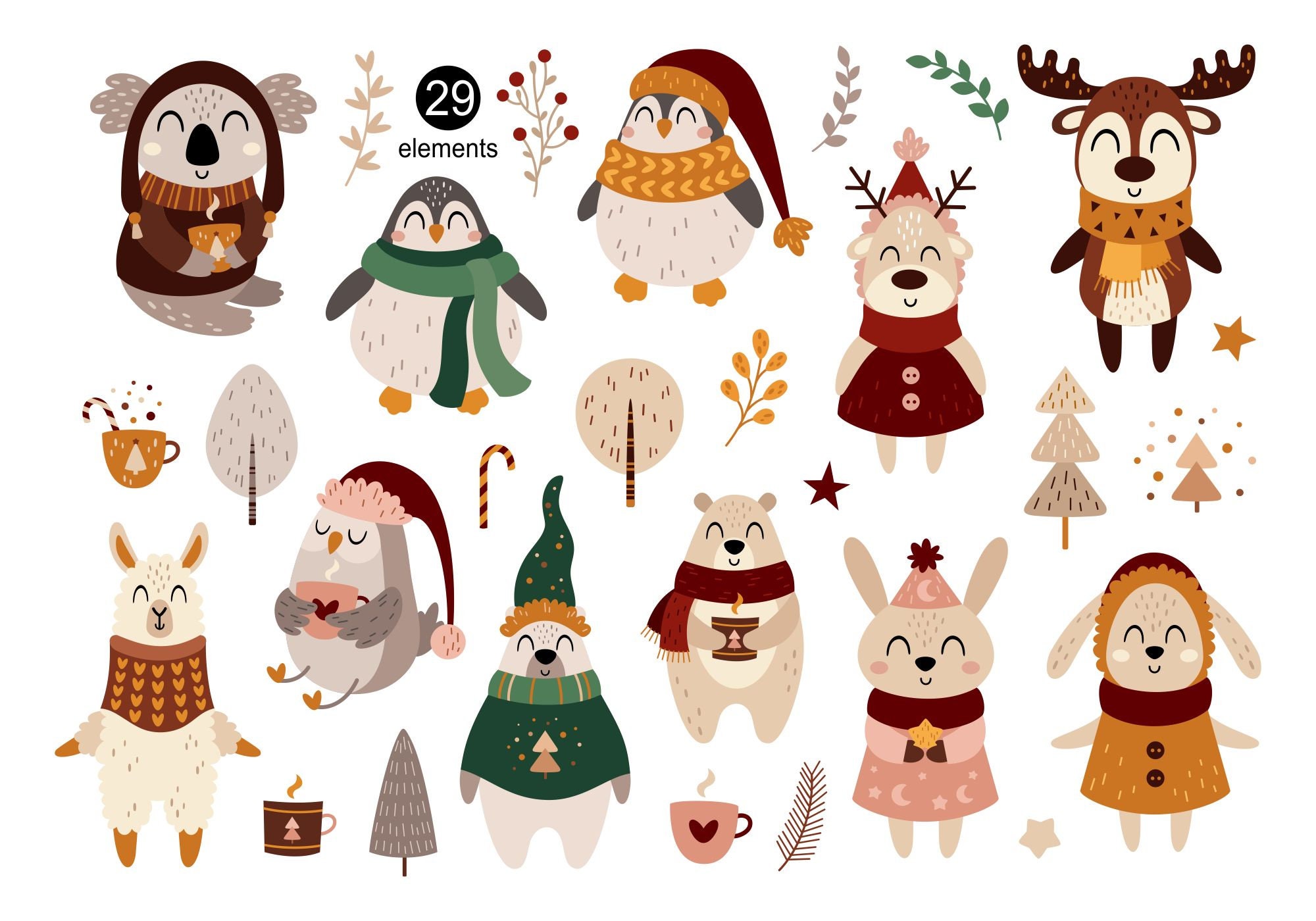 Christmas Animal Svg Winter Animal Clipart Boho Christmas Clipart Merry ...