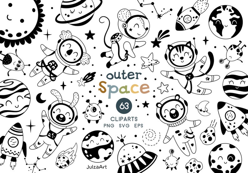 Space Clipart Black and White Space Svg Space Nursery Print - Etsy