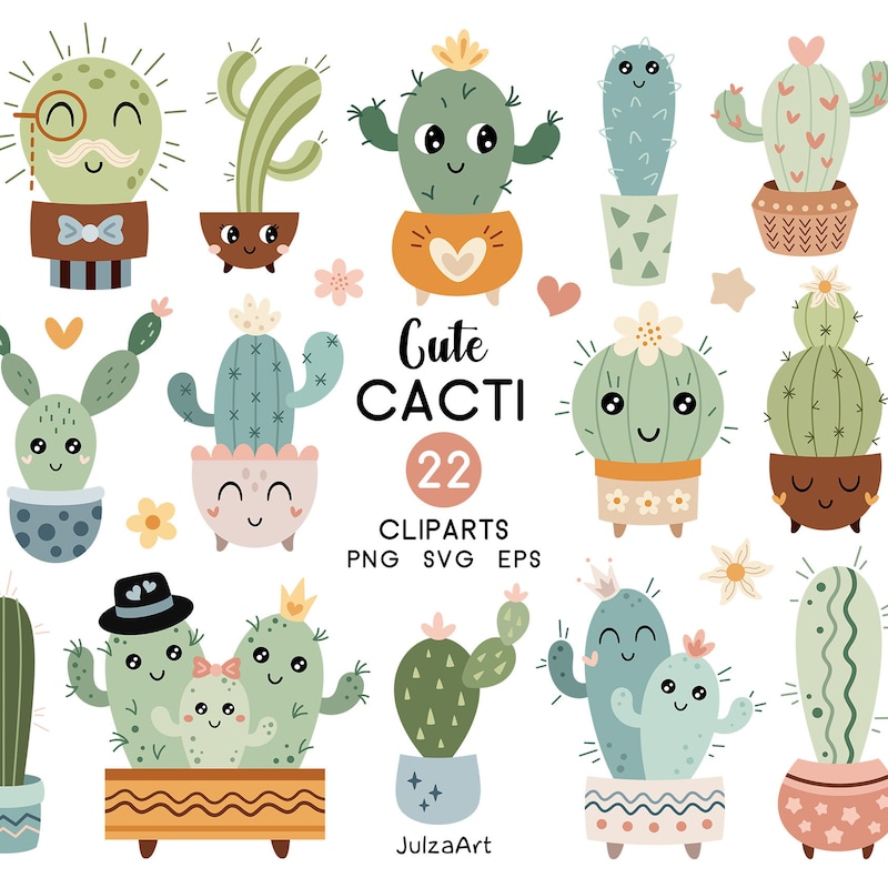 Kawaii Cactus Art - Etsy