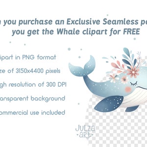Exclusive Pattern, Watercolor Whale Seamless Pattern, Whale Digital ...