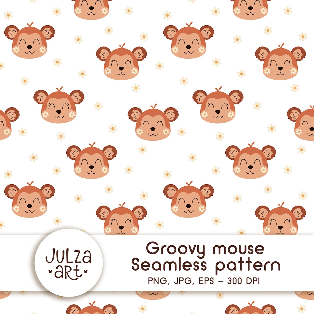 Mouse Pattern, Cute Mouse Seamless Pattern, Retro Pattern, Mouse Face ...