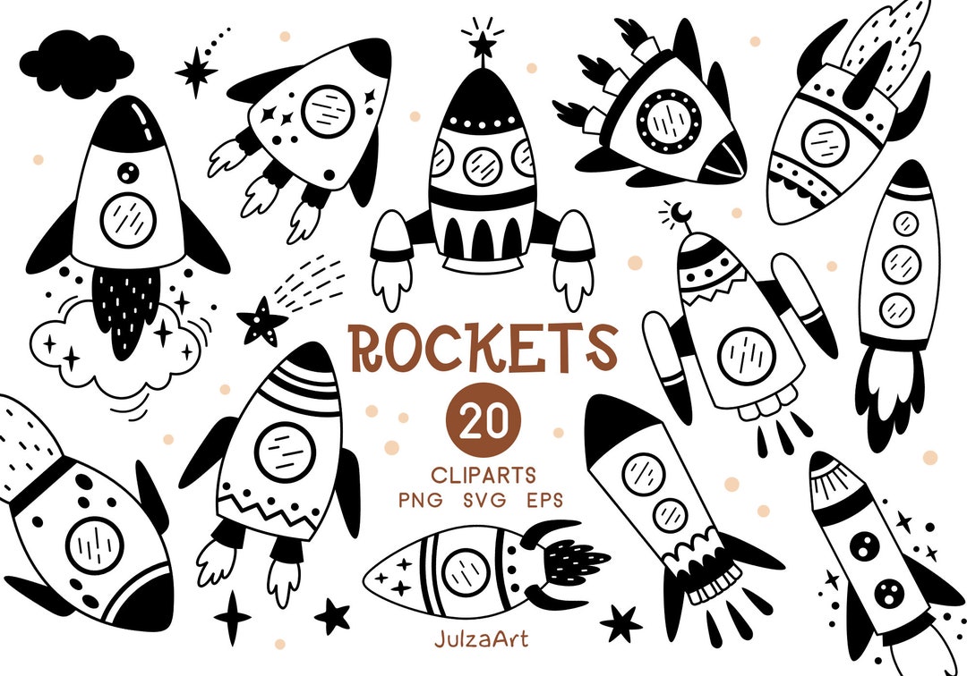 Rocket Clipart, Black Rocket Svg, Space Clipart, Outer Space, Spaceship ...