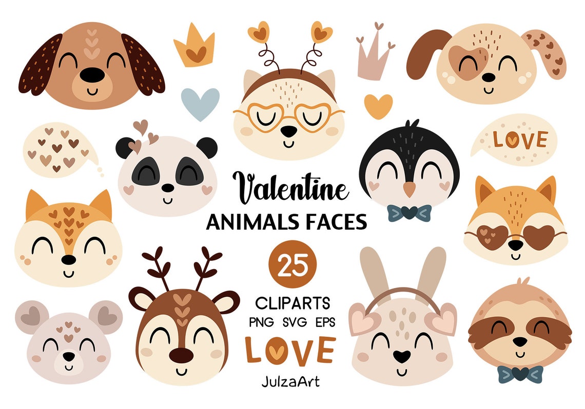 Animal Clipart Valentines Day Svg Valentines Clipart - Etsy