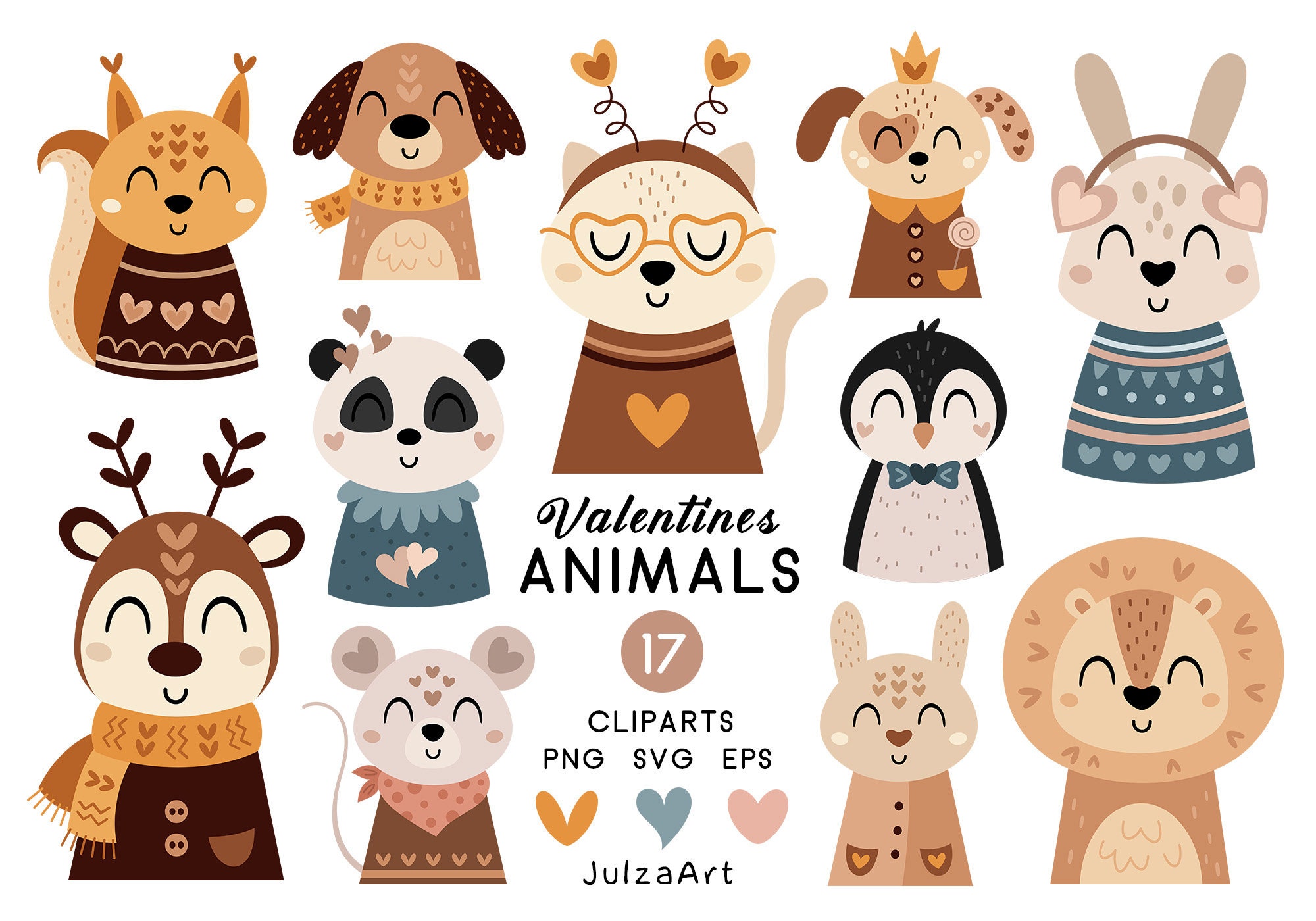 Animal Clipart Valentines Day Svg Valentines Clipart - Etsy