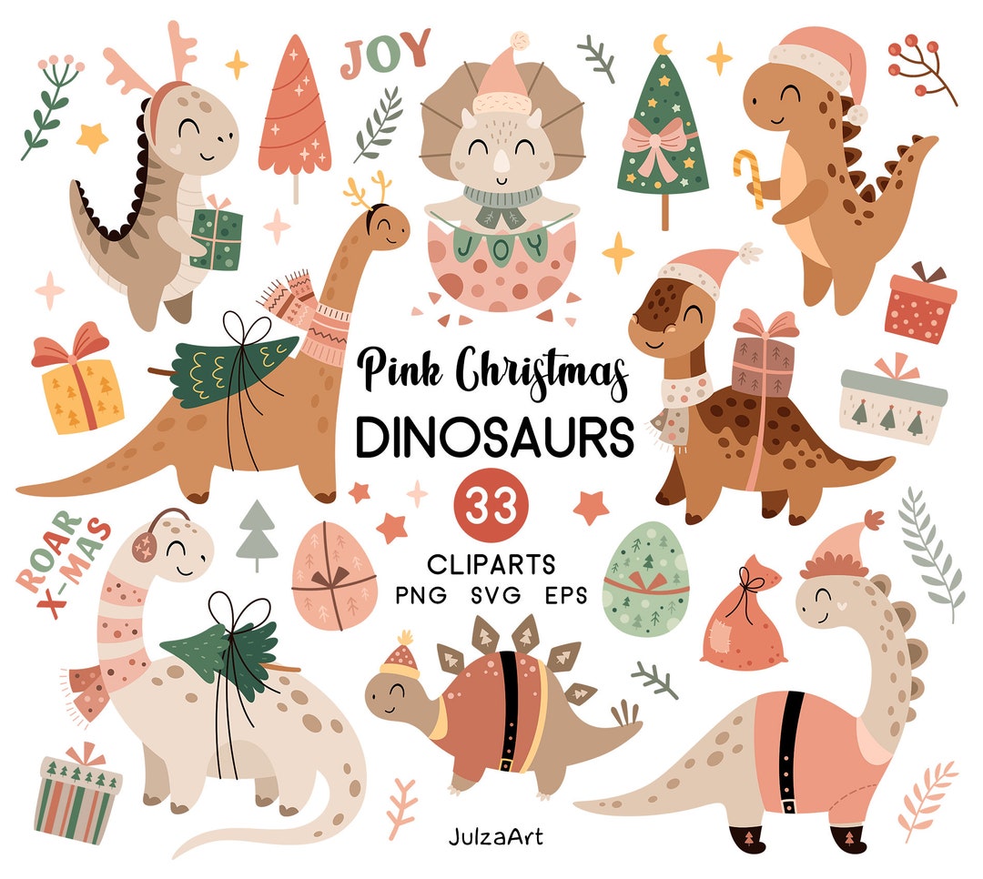 Dinosaur Christmas Clipart, Pink Christmas Png, Merry Christmas Svg ...