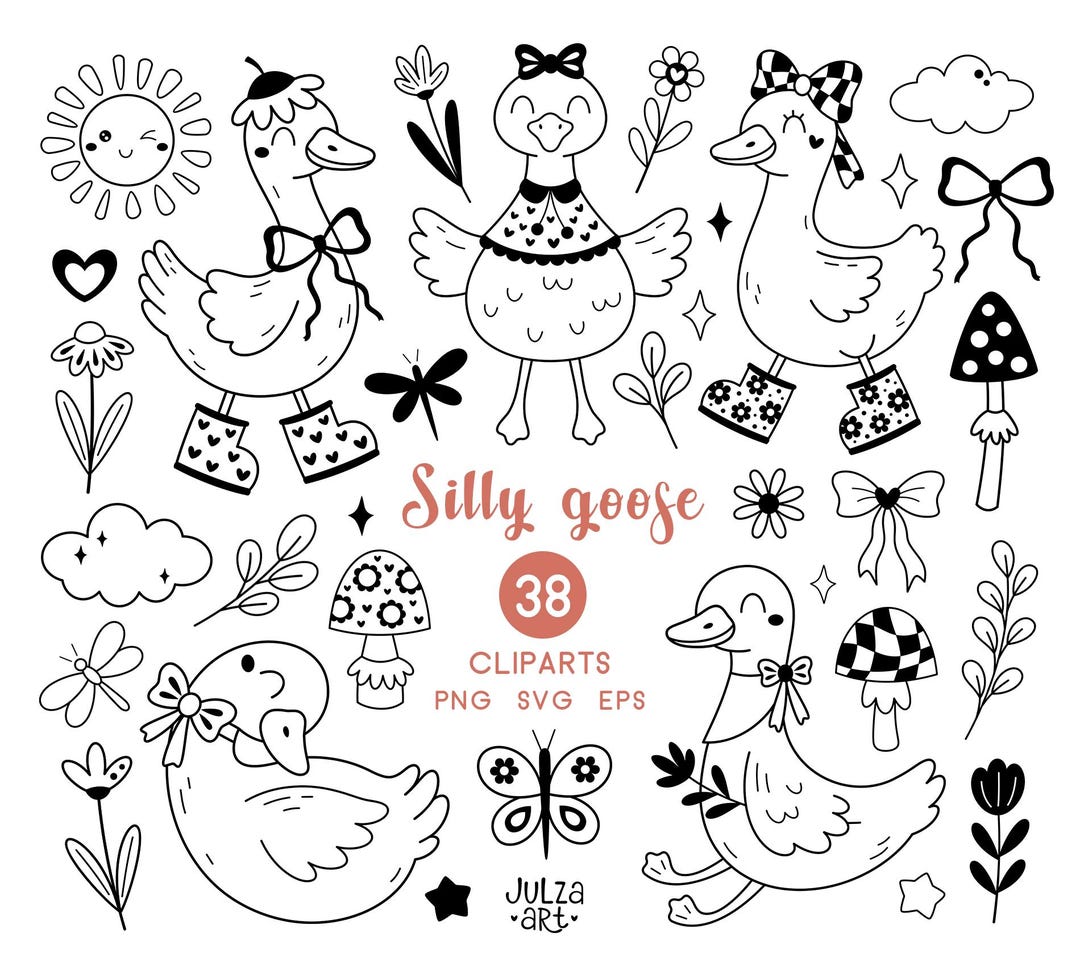 Silly Goose Clipart Cute Goose SVG Groovy Goose PNG Funny Goose Doodle ...