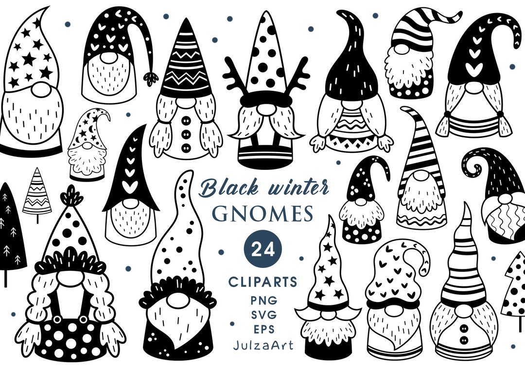 Gnome Clipart, Black and White Gnomes Svg, Gnome Decor, Scandinavian ...