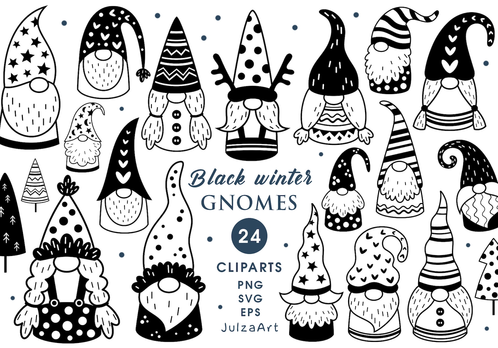 Gnome Clipart, Black and White Gnomes Svg, Gnome Decor, Scandinavian ...