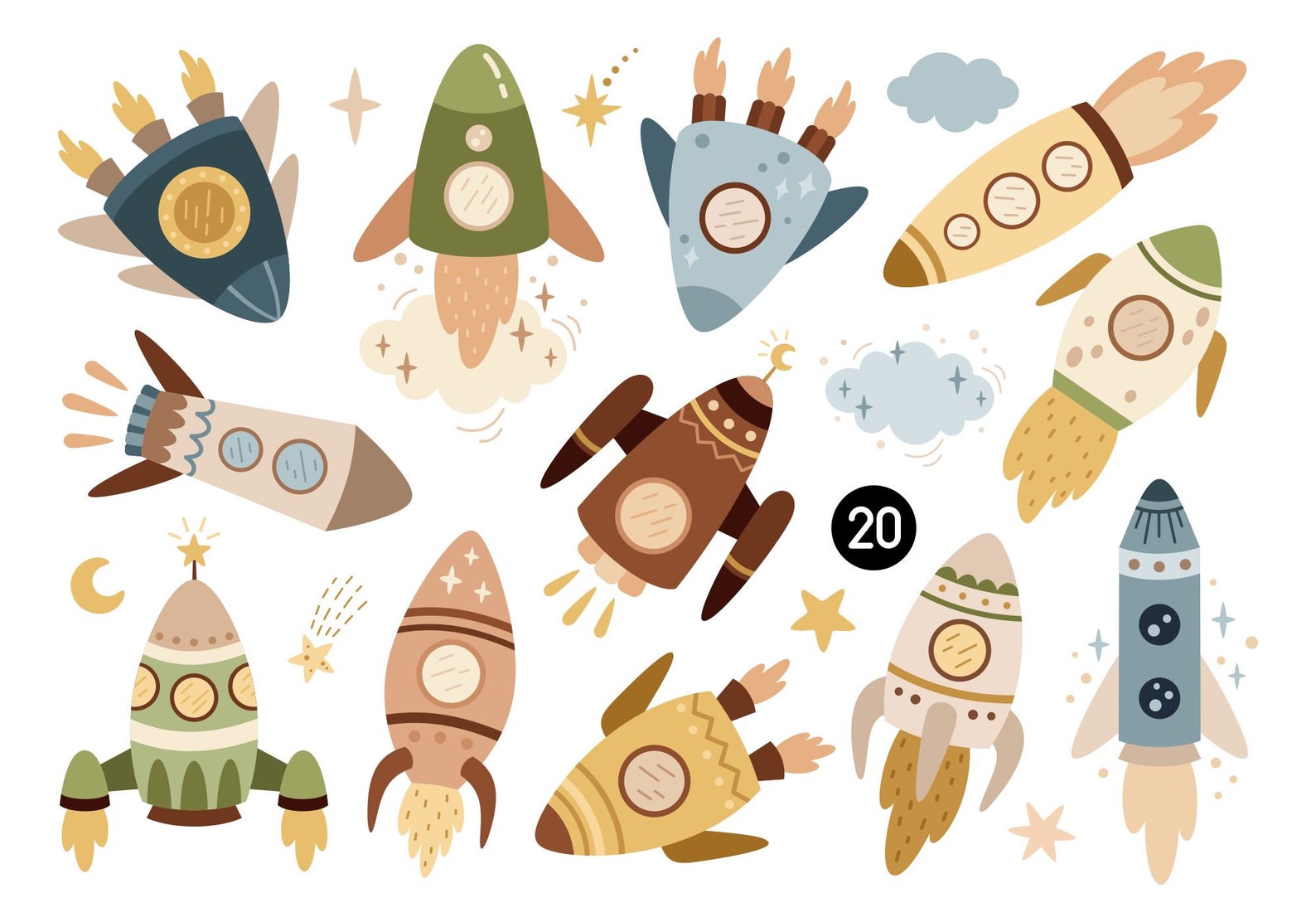 Rocket Clipart, Space Clipart, Outer Space, Boho Space Rocket Svg ...