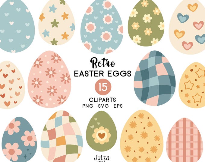 Retro Groovy Easter Egg Clipart: Happy Easter SVG PNG, Pastel Holiday ...