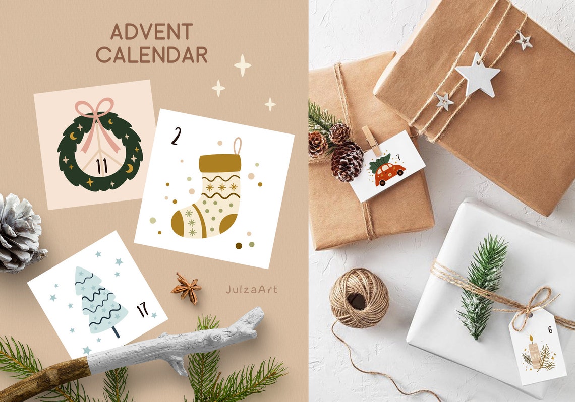 Retro Christmas Advent Calendar for Kids Printable, Countdown, Vintage ...