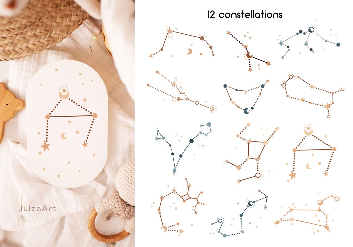 Zodiac Sign Svg Zodiac Constellations Clipart Boho Celestial - Etsy