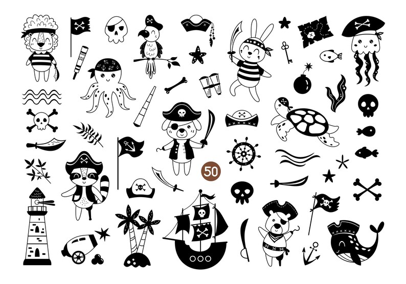 Pirate Animals Svg Black Sailor Animal Clipart Nautical Clip - Etsy