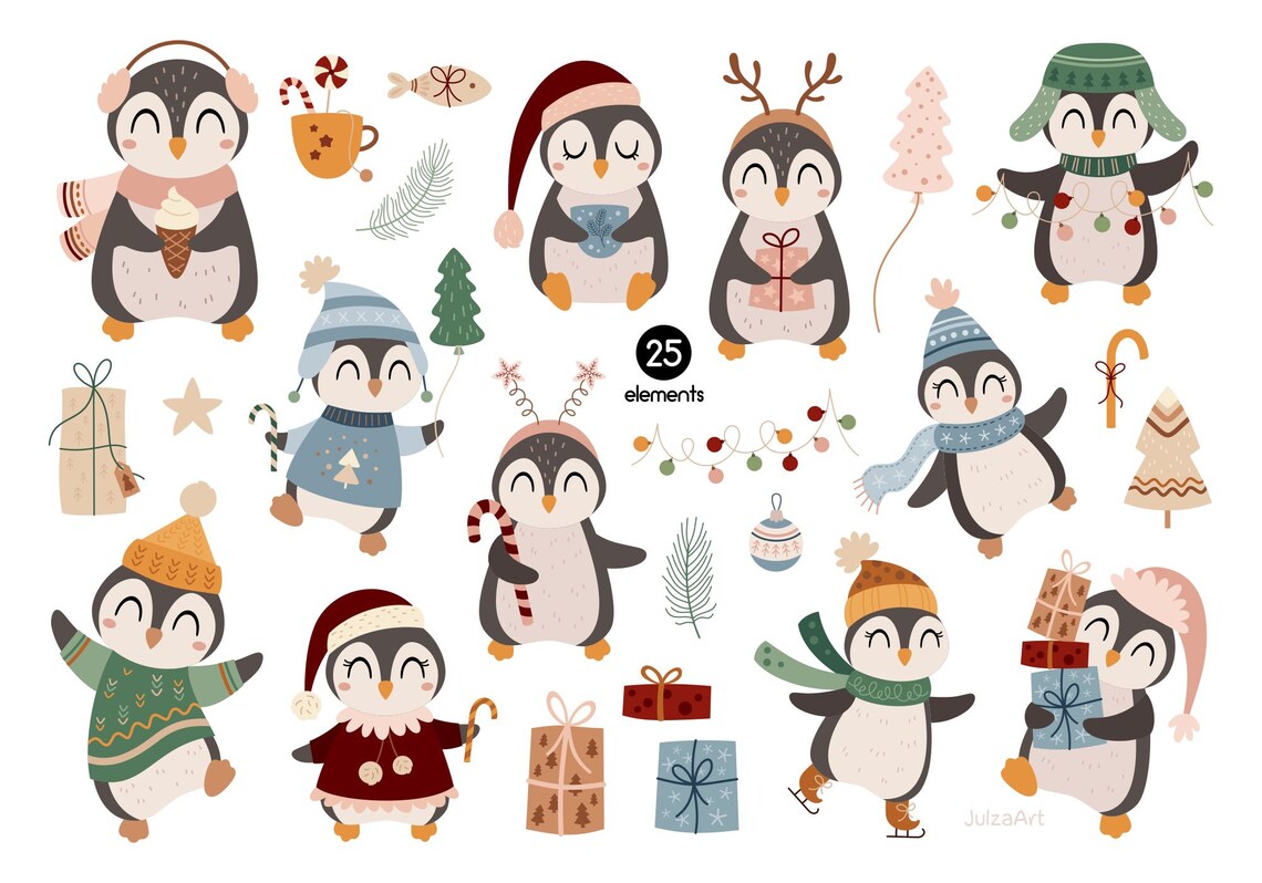 Christmas Penguins Svg Christmas Clipart Cute Penguin Png - Etsy