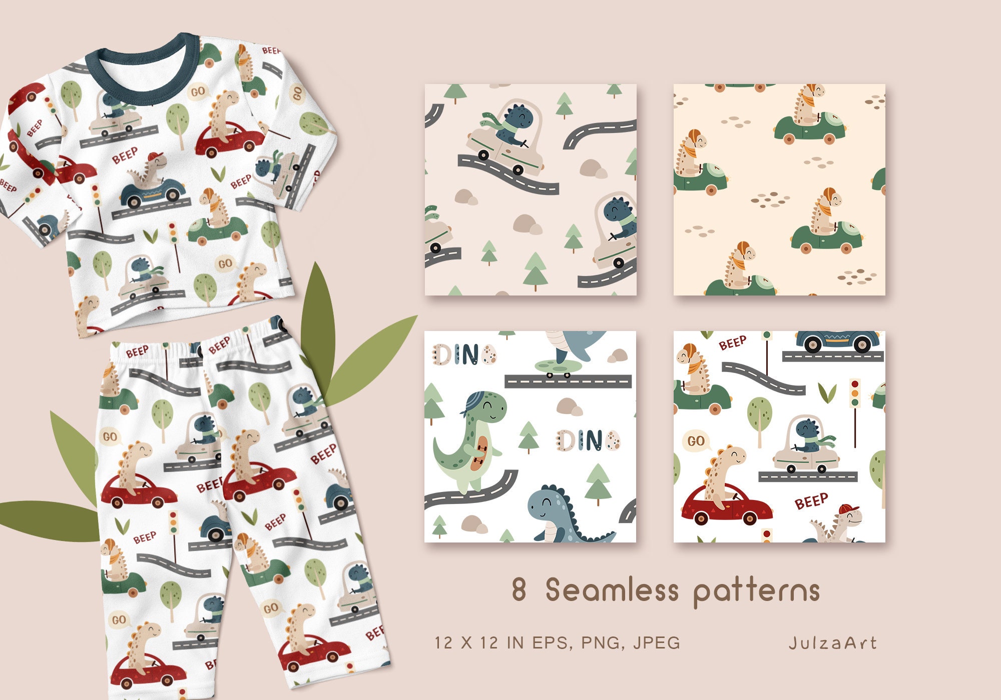 Dinosaur Seamless Pattern, Cute Dinosaur Digital Paper, Dinosaur ...