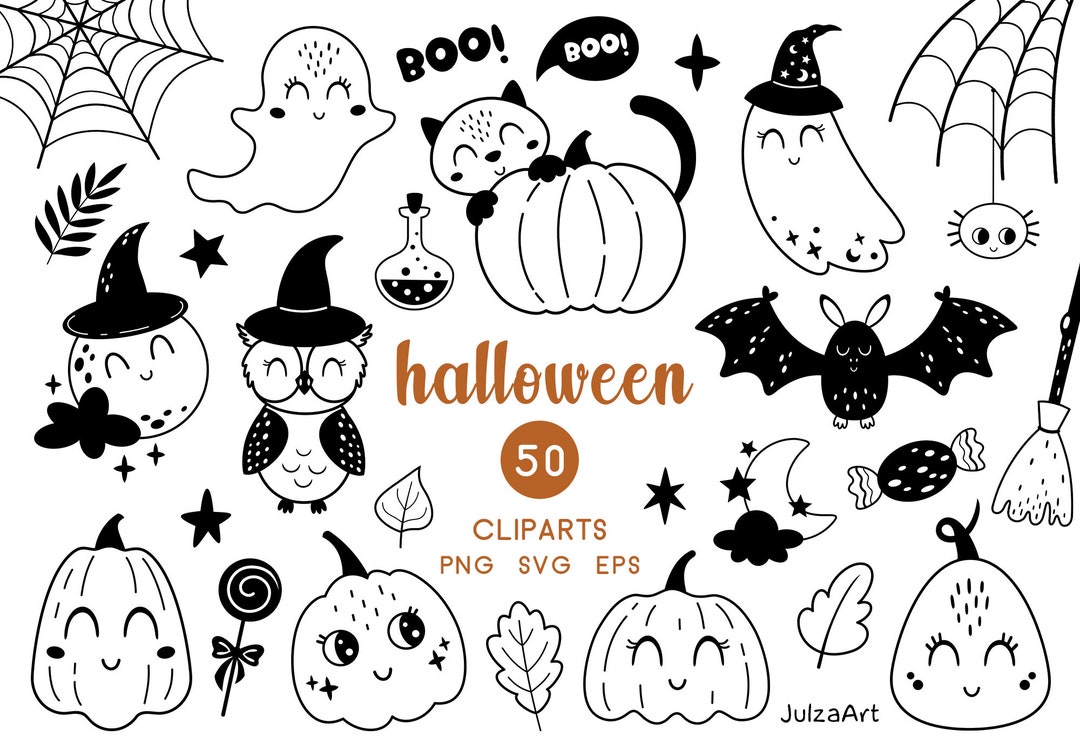 Halloween Clipart, Black and White Halloween Svg, Halloween Pumpkin ...