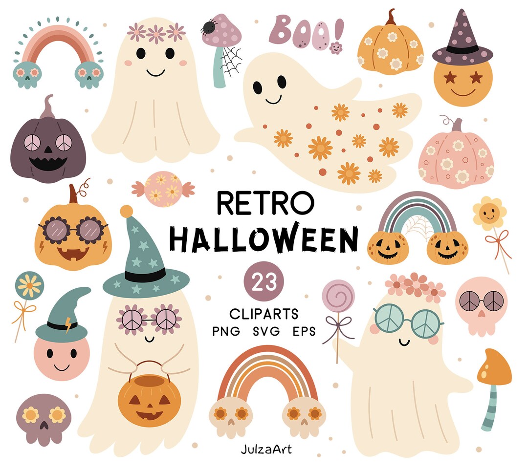 Retro Halloween Svg, Groovy Halloween Clipart, Kids Halloween Png, Cute ...