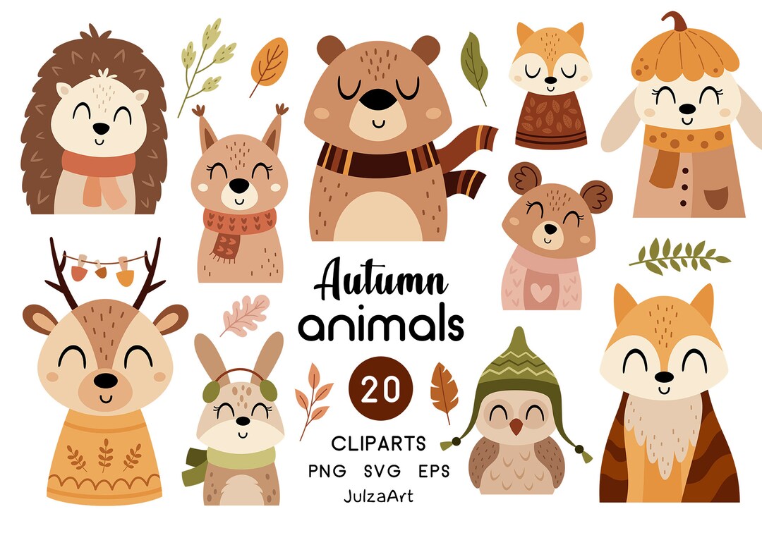 Autumn Woodland Animals Clipart: Fall SVG, Boho Forest Character PNG ...