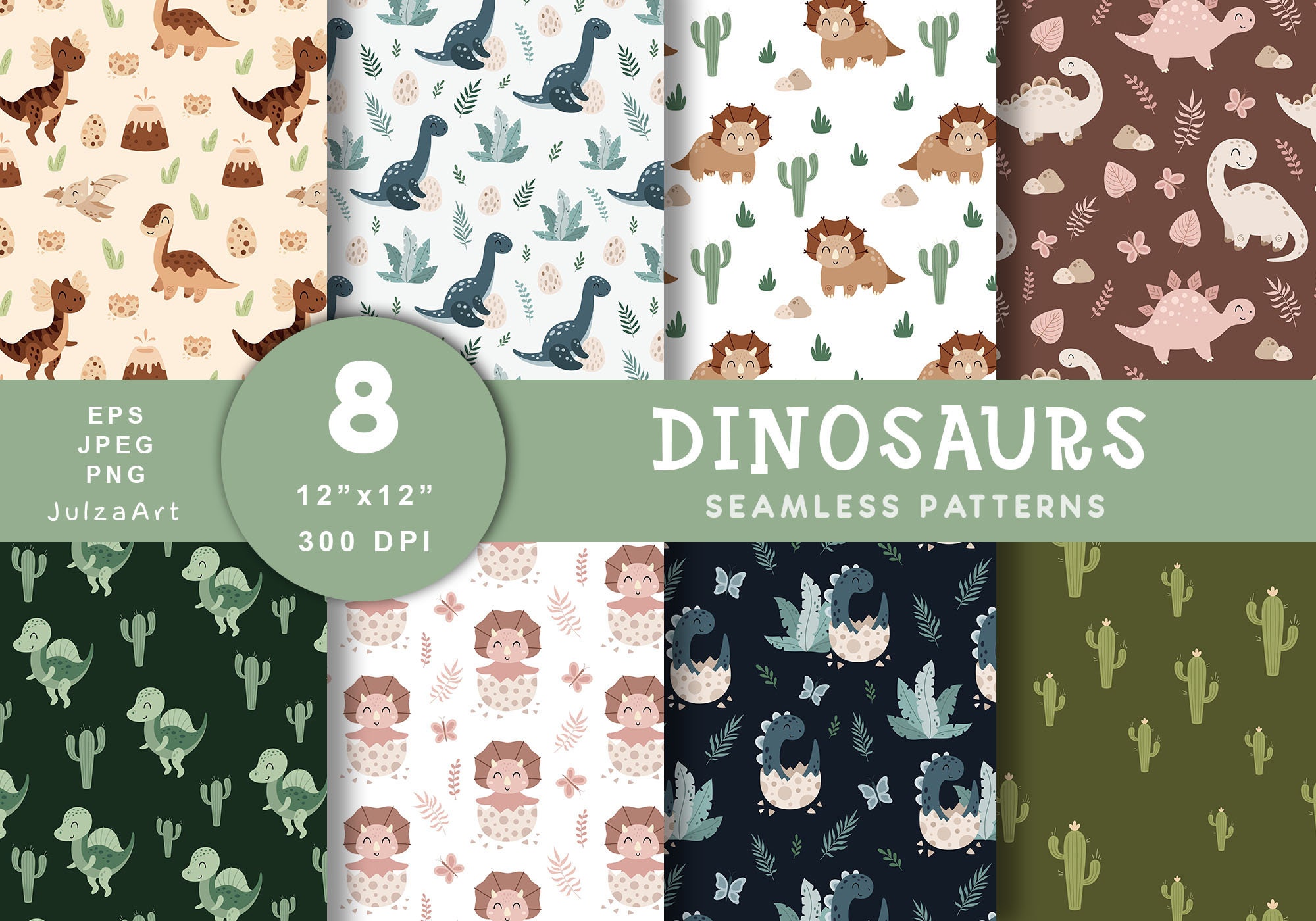 Dinosaur Seamless Pattern, Cute Dinosaur Digital Paper, Dinosaur ...