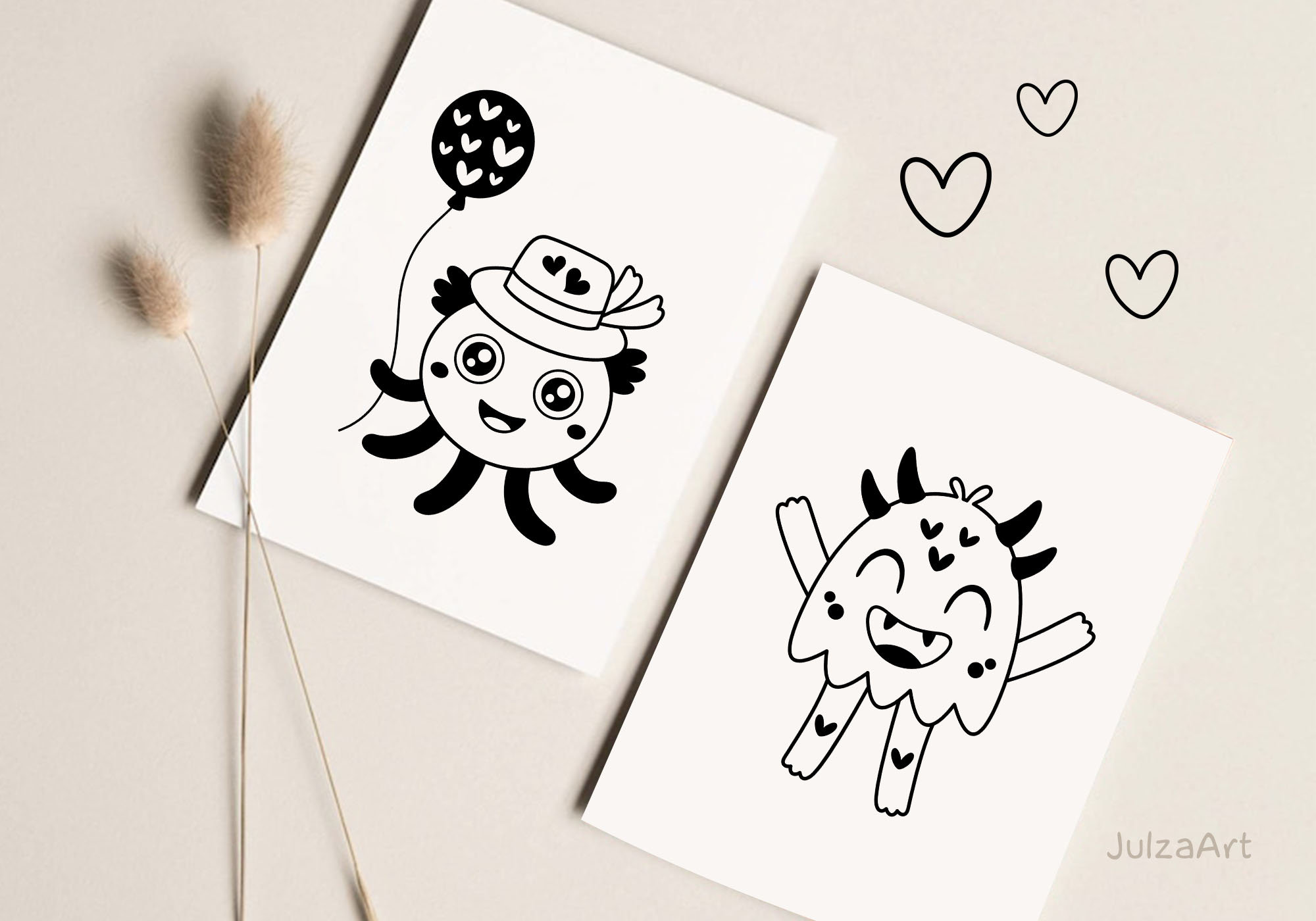 Monster Svg, Black and White Monster Valentines Clipart, Valentines Day ...