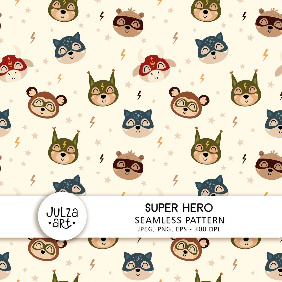 Superhero Seamless Pattern, Animal Superhero Digital Paper, Super Hero ...